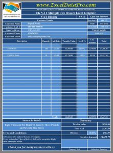 Download UK VAT Multiple Tax Invoice Excel Template - ExcelDataPro